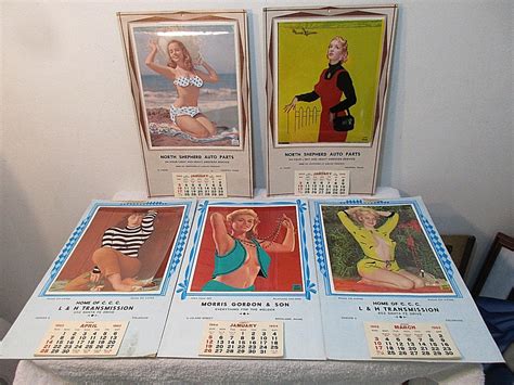5 Vintage Nude Pinup Topless Risque Peek A Boo Wall Calendars 1960