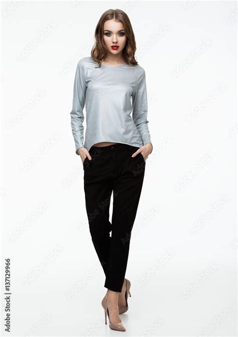 Beautiful Fashion Model Wearing Silver Top Stock Foto Adobe Stock