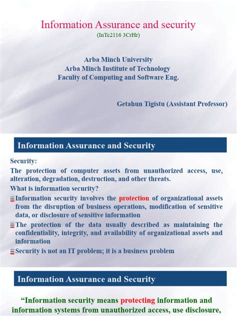 Ch1 Introduction To Information Assurance And Security Pdf Information Security