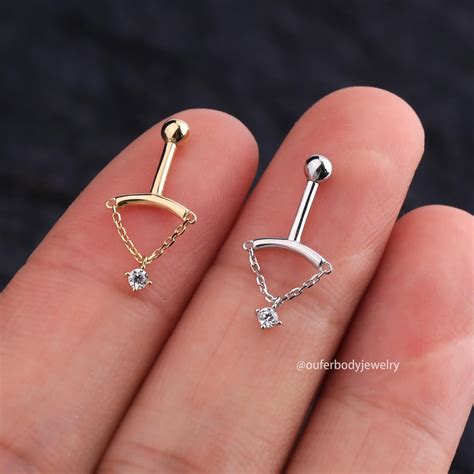14k Solid Gold Vertical Helix Piercing Hidden Rook Dangle Etsy