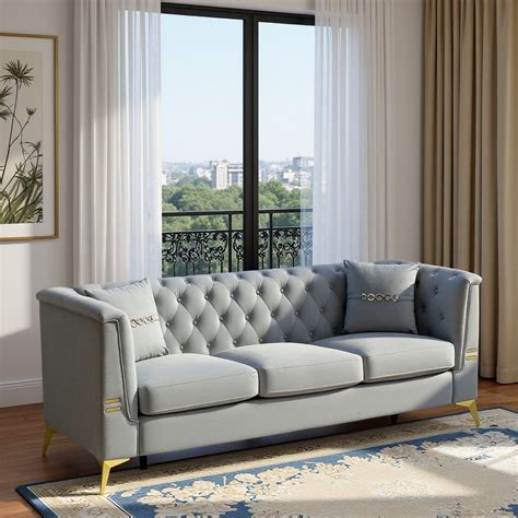 Fx P83 Lgy3 Modern Tufted Velvet Sofa Elegant 3 Seater Couch With Go