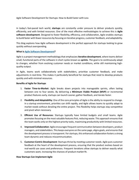 Ppt Agile Software Development For Startups How To Build Faster With Less Powerpoint