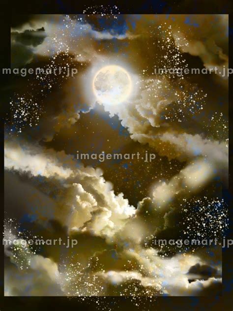 宇宙に漂う雲海と満月と星空のセピア写真風ファンタジー背景イラスト 199523526 イメージマート
