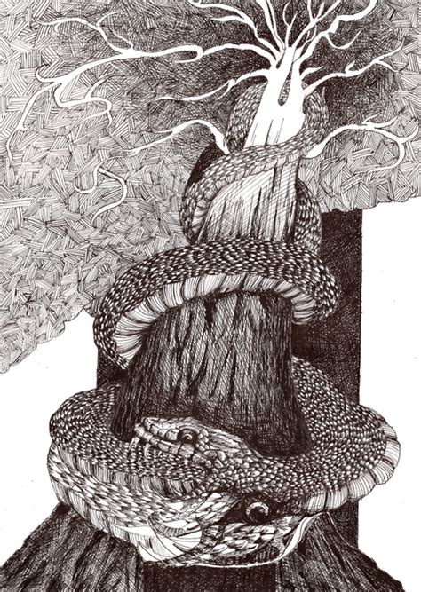 Jormungandr Circling Yggdrasil Ink On Normal Paper 2013 2014