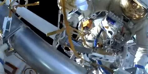 Russian Cosmonauts Examine Leaky Radiator Outside Space Station During