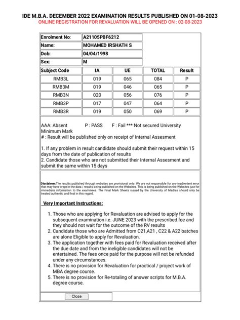 Mba 3rd Sem Result Pdf