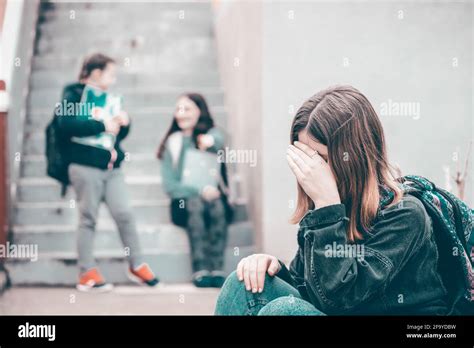 Girl Being Bullied At The School Educational School Isolation And