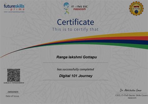 Successfully Completed Nasscom Certificate 🥳 Ranga Lakshmi Gottapu