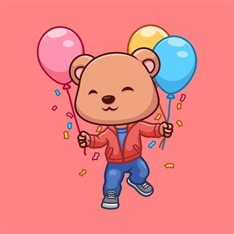 Premium Vector Birthday Bear Cute Cartoon Character