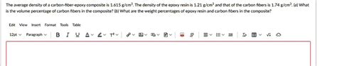 Solved The Average Density Of A Carbon Fiber Epoxy Composite Is 1615