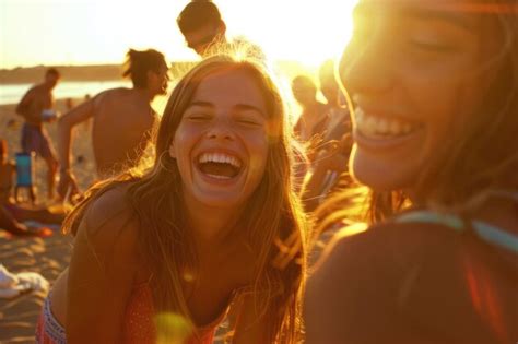 Friends Enjoy A Vibrant Beach Party During Spring Break Premium Ai
