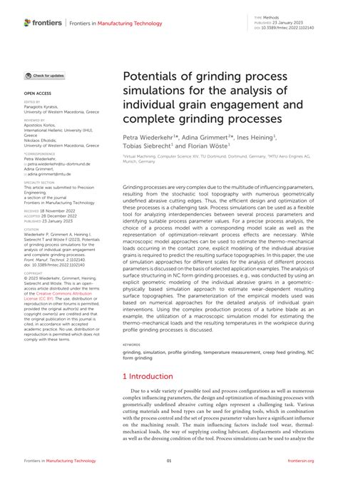 Pdf Potentials Of Grinding Process Simulations For The Analysis Of
