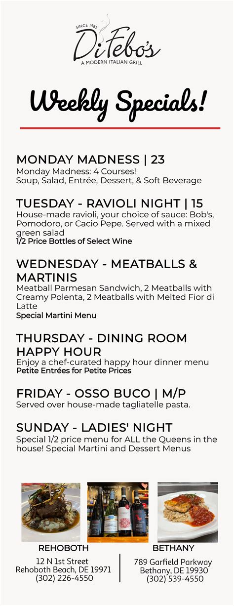 Difebos Rehoboth Off Season Weekly Specials Rehoboth Beach Dewey