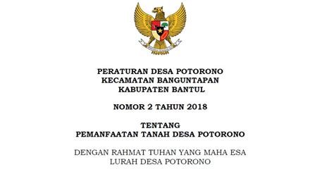 Peraturan Desa Potorono Nomor 2 Tahun 2018 Website Kalurahan Potorono