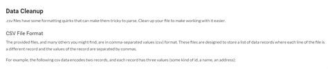 Solved Data Cleanup Csv Files Have Some Formatting Quirks Chegg