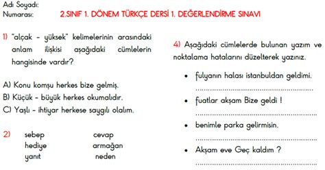 Sınıf Dönem Türkçe Genel Değerlendirme Sınavı Meb Ders