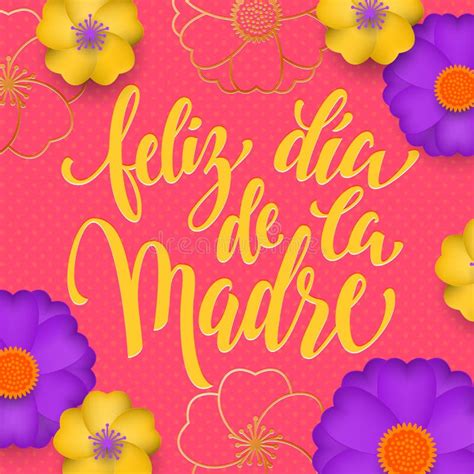 Feliz Dia Mama Greeting Card With Pink Red Floral Pattern Stock Vector