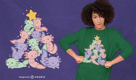Descarga Vector De Diseño De Camiseta De árbol De Navidad Axolotl
