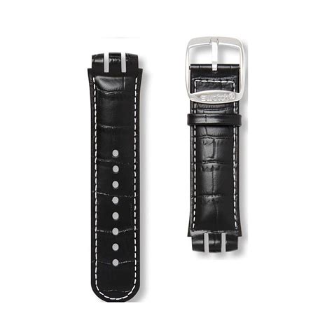 Black Leather Strap White Stitching Swatch Dark Emir Ayns407 21mm