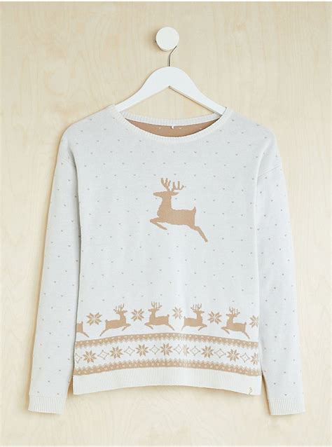 Billie Faiers Neutral Fairisle Reindeer Knitted Christmas Jumper Sale
