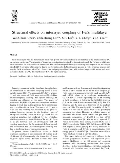 Pdf Structural Effects On Interlayer Coupling Of Fe Si Multilayer