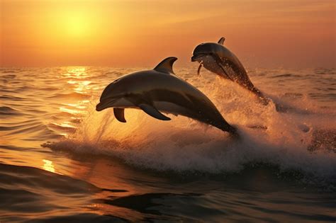 Delfín saltando sobre el agua al atardecer Foto Gratis