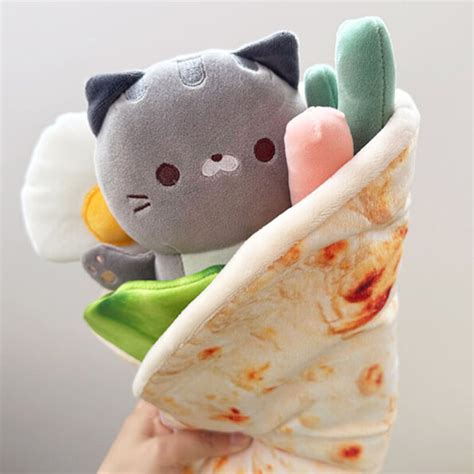 Long Cat Burrito Roll Plush Toy Gag Set Kawaii Room Decor