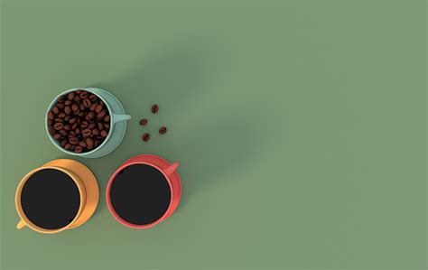 커피 한 잔과 사실적인 커피 콩 3d 렌더링 배경 커피 콩의 질량을 닫습니다 파스텔 색상 입체 이미지에 대한 스톡 사진 및 기타 이미지 Istock