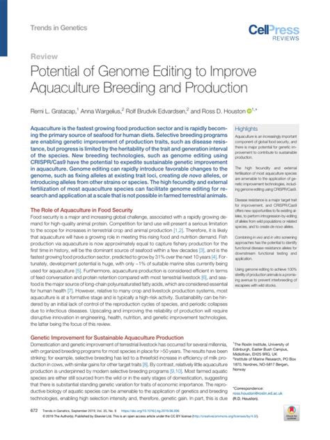 Potential Of Genome Editing To Improve Aquaculture Breedi 2019 Trends