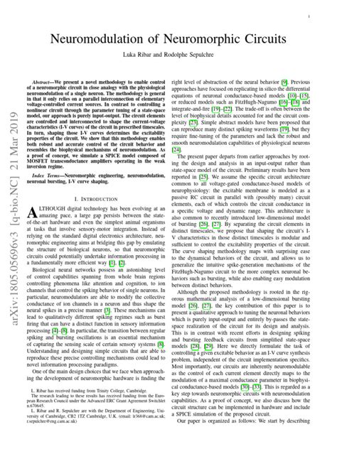 Neuromodulation Of Neuromorphic Circuits Luka Ribar And Rodolphe Sepulchre Pdf Electrical