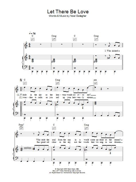 Let There Be Love Sheet Music By Oasis Piano Vocal Guitar Right Hand Melody