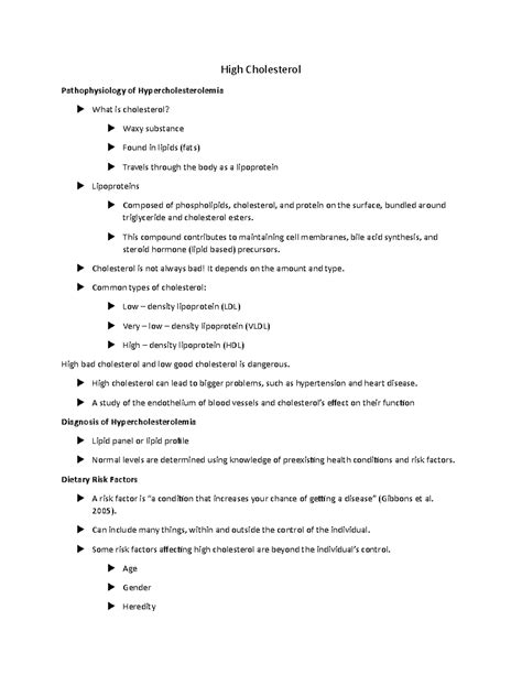 High Cholesterol High Cholesterol Pathophysiology Of