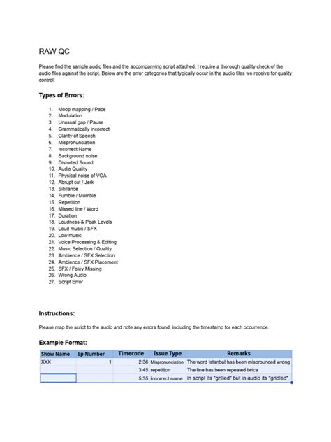 Copy Of Raw Qc Assignment Sheet Pdf