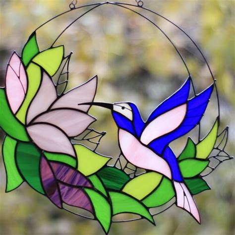Stained Glass Art Suncatcher Window Panel Bird Hummingbird Etsy