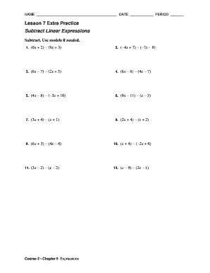 Lesson Homework Practice Subtract Linear Expressions Answer Key Remplir en ligne Imprimé