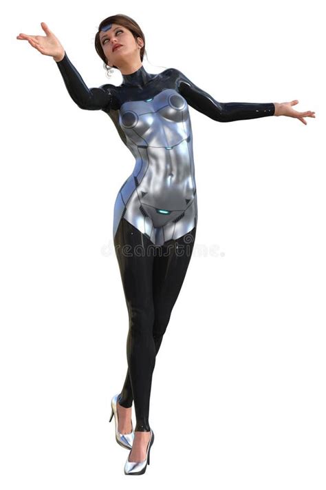 Cyborg Woman With Metallic Dress And Shoes Black Suit 3d Illustration