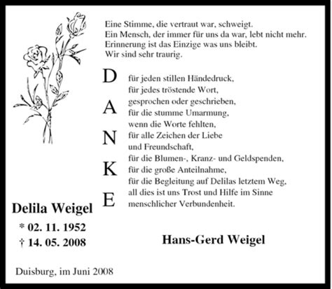 Traueranzeigen Von Delila Weigel Trauer In Nrw De