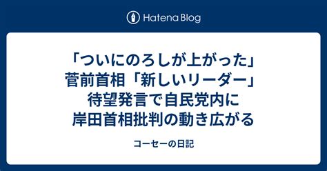 「ついにのろしが上がった」菅前首相「新しいリーダー」待望発言で自民党内に岸田首相批判の動き広がる コーセーの日記