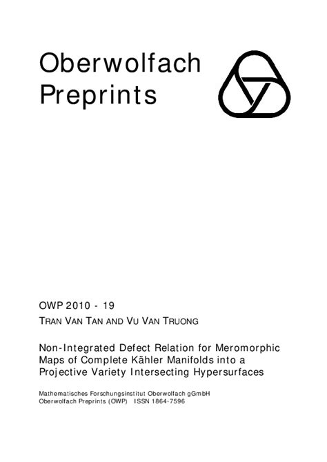 Pdf A Non Integrated Defect Relation For Meromorphic Maps Of Complete