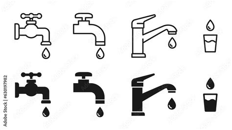 水道の蛇口、かわいい水回りキッチンのベクターイラストアイコン