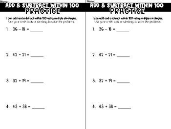 FREEBIE Add And Subtract Within 100 Practice By Teach With Baker