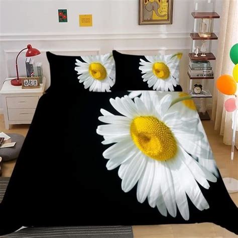 Housse de Couette 220x240 Fleur Noir Microfibre 3D Imprimée Fleur Noir Parure de Lit avec 2 x