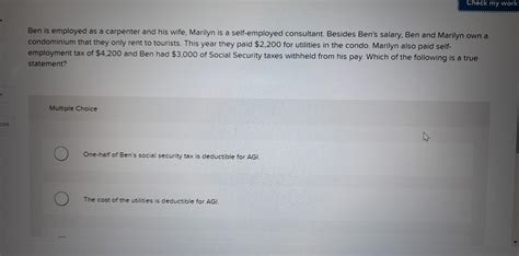 Solved Ben Is Employed As A Carpenter And His Wife Marilyn