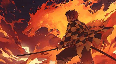 Cool Tanjiro Fierce Strike Demon Slayer Desktop Wallpaper