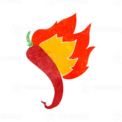 Hand Drawn Retro Cartoon Flaming Hot Chilli Pepper 45027489 Png