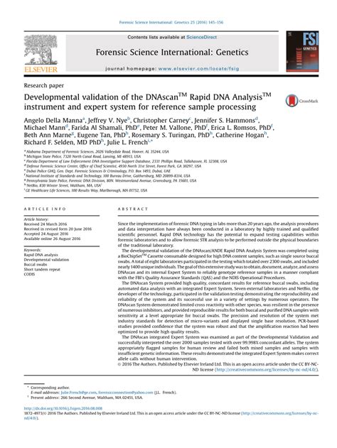 Pdf Developmental Validation Of The Dnascan™ Rapid Dna Analysis™ Instrument And Expert System