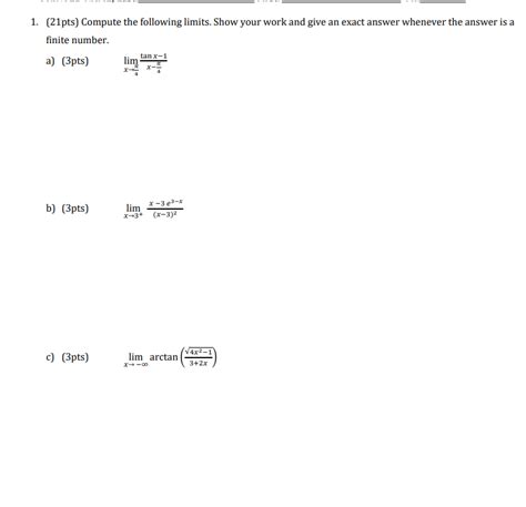 1 21pts Compute The Following Limits Show StudyX