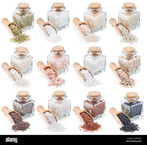 Collection Different Types Of Salt Isolated On White Stock Photo Alamy