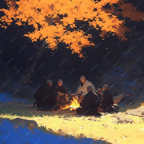 Premium Photo Monastic Gathering By The Tree