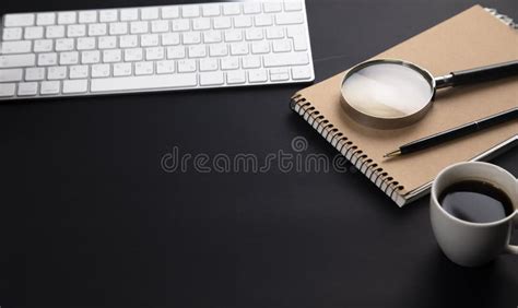 Computer With Notepad And Coffee On Office Table Stock Image Image Of